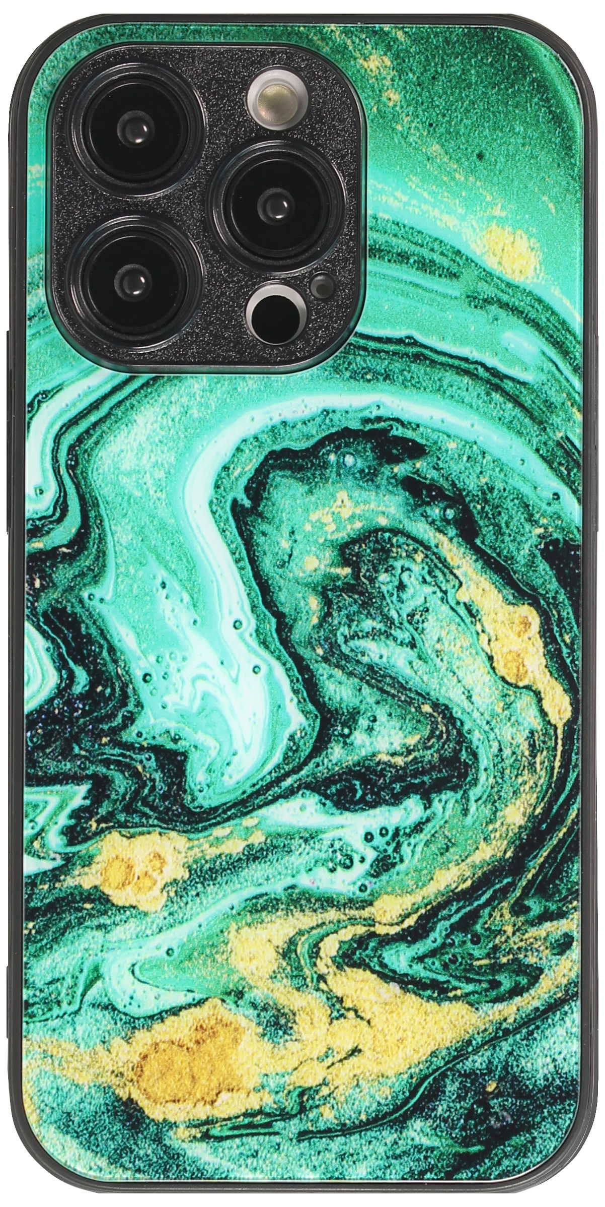 Coque iPhone 13 Pro Max - Glass marbre avec bord en silicone - Vert